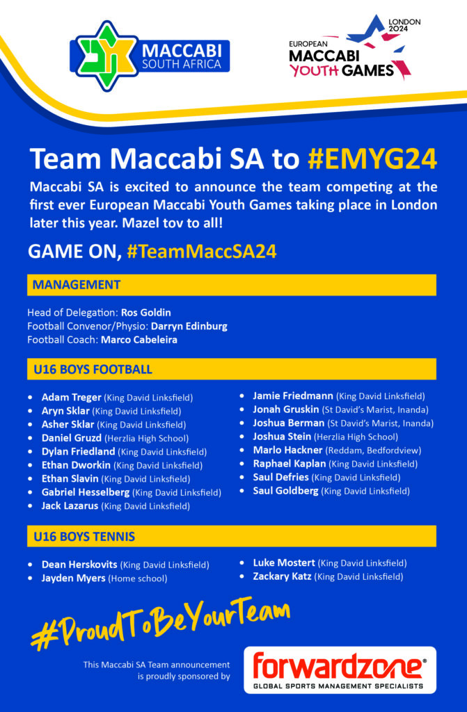 Maccabi SA announces team to #EMYG24 - Maccabi South Africa